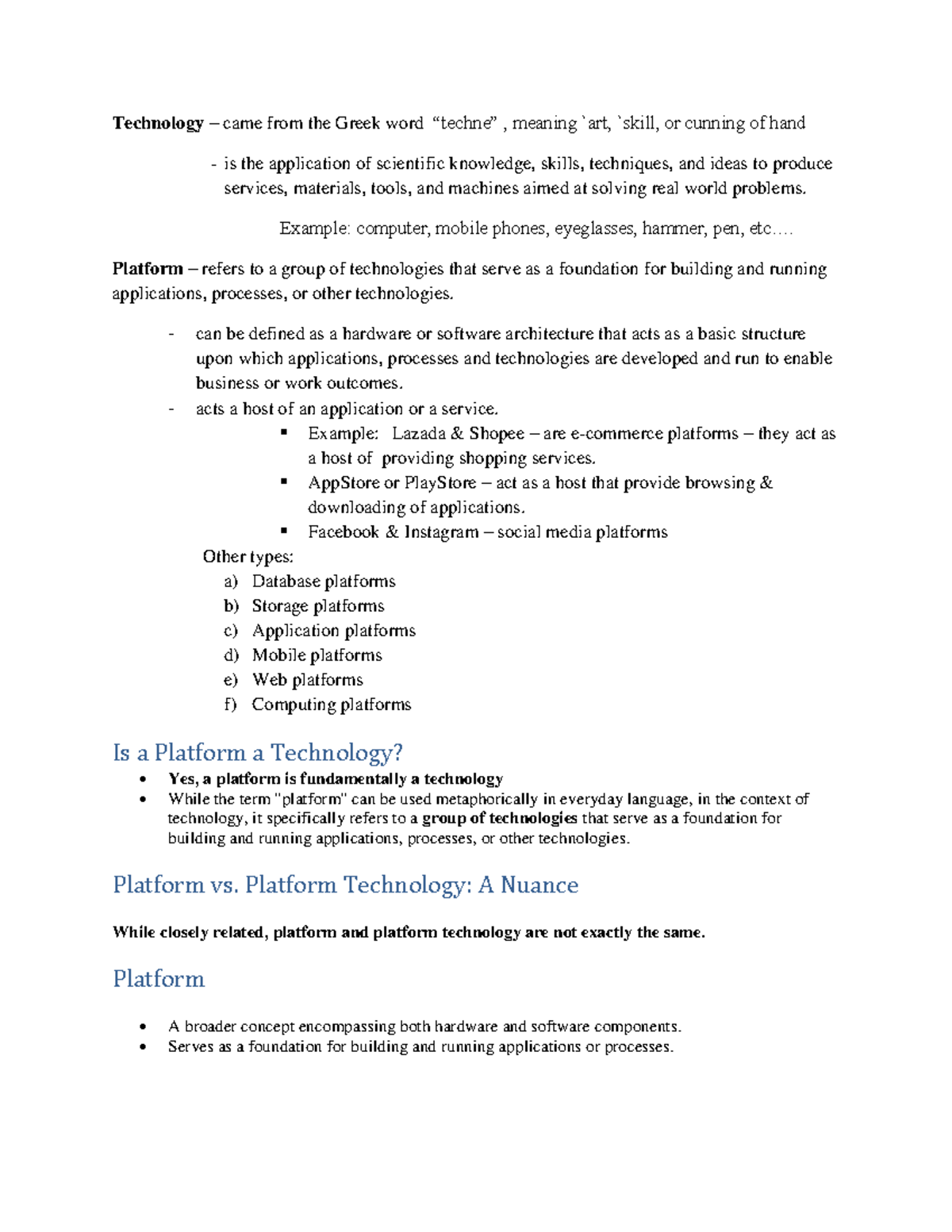 Platform - Its about computer architecture - Technology – came from the ...