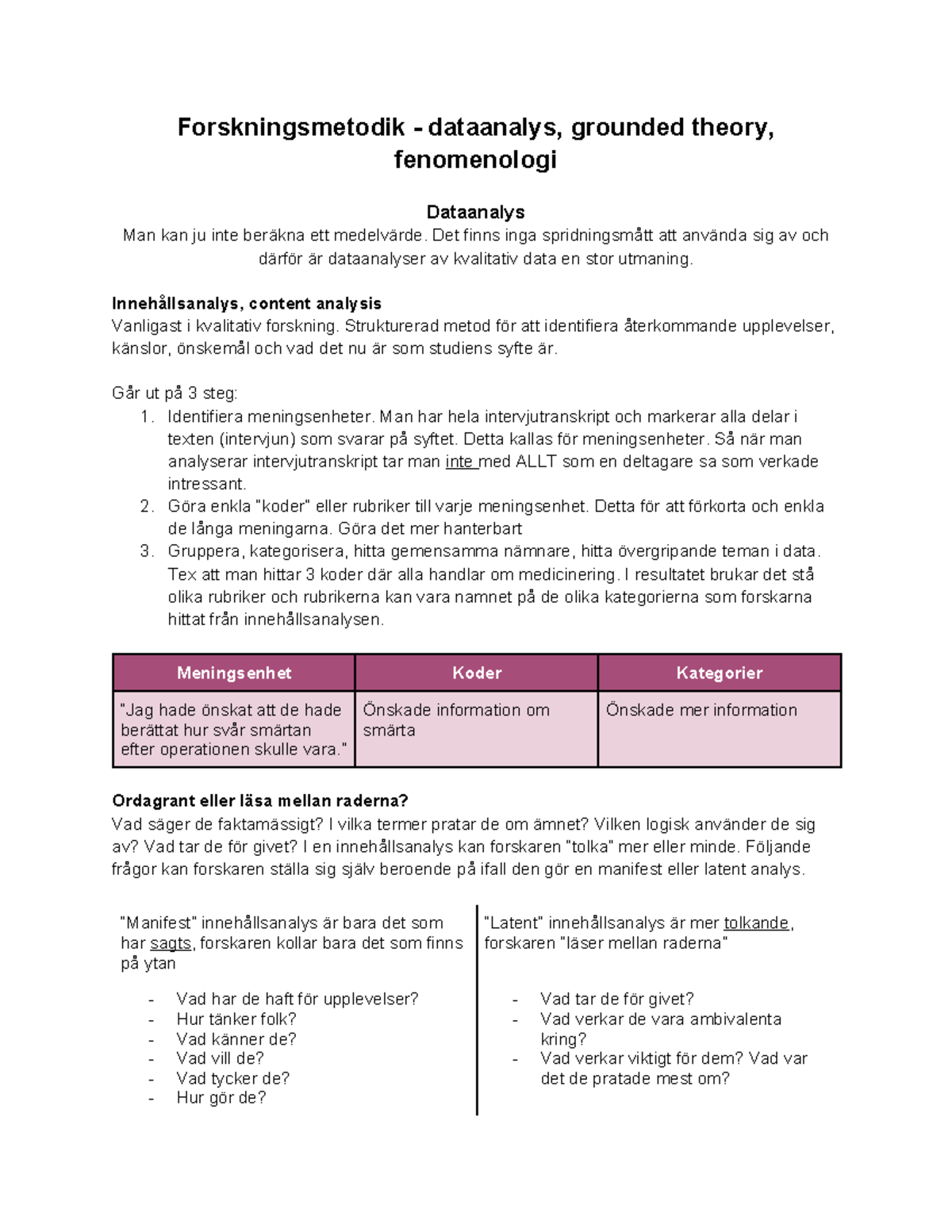 Anteckningar - Forskningsmetodik - dataanalys, grounded theory ...