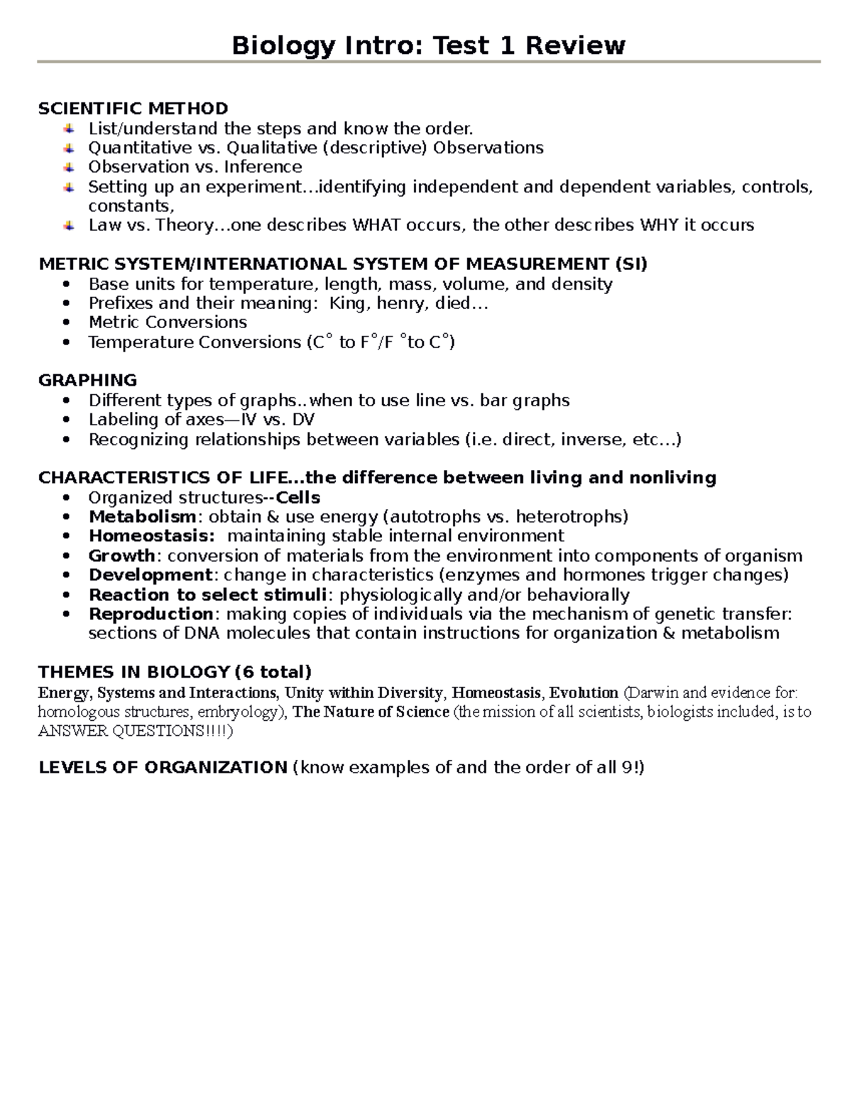Bio Test1 Rev - Bio notes and labs - Studocu