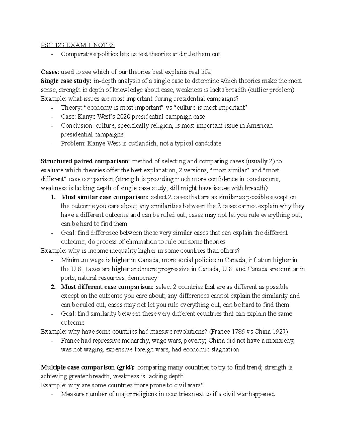 PSC 123 EXAM 1 Notes - PSC 123 EXAM 1 NOTES Comparative politics lets ...