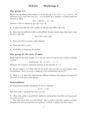 MA554 2008-2009 Workshop 3 - MA554 Workshop 3 The ring Z/n of integers ...