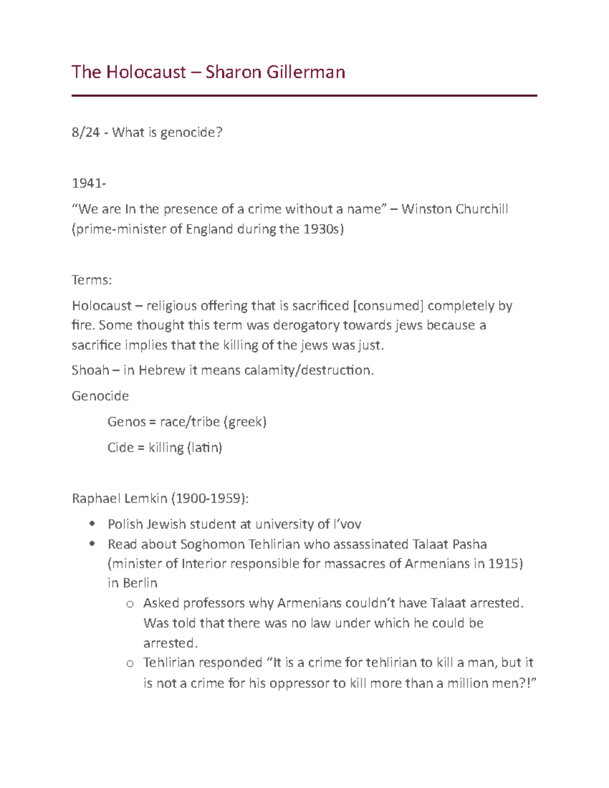 The Holocaust - Notes - The Holocaust – Sharon Gillerman 8/24 - What is ...