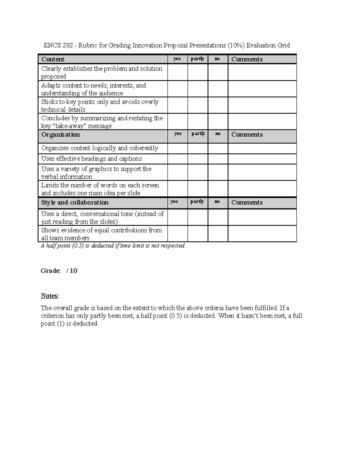 Assessment Rubric - Innovation proposal presentation - ENCS 282 ...