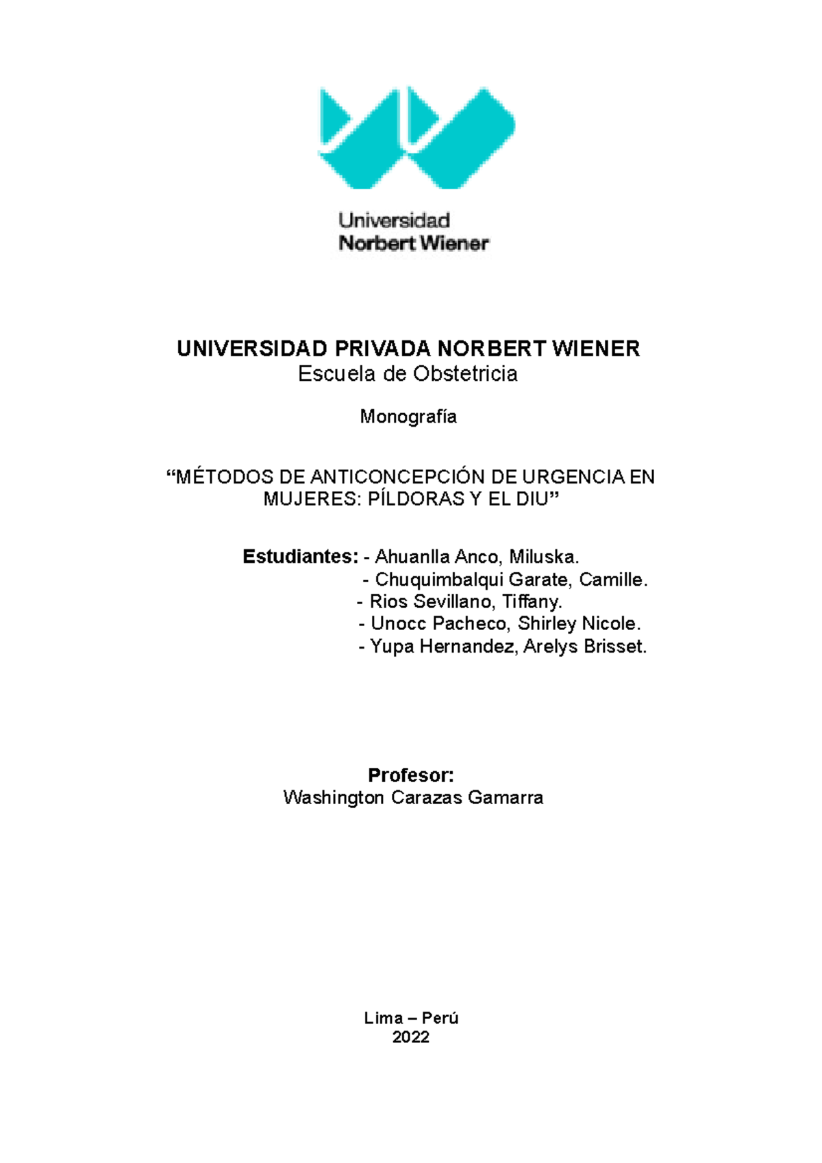 Métodos DE Anticoncepción DE Urgencia EN Mujeres caratula e indice ...