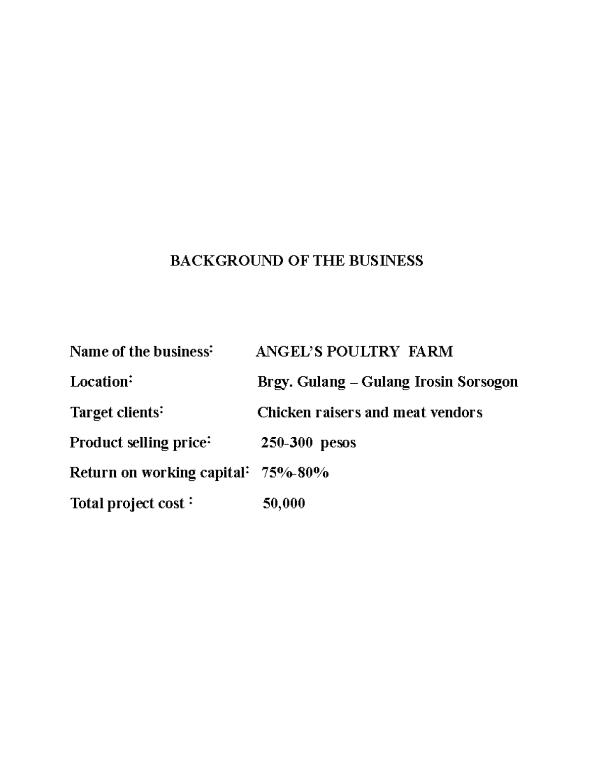 Background OF THE Business rosemarie - BACKGROUND OF THE BUSINESS Name ...