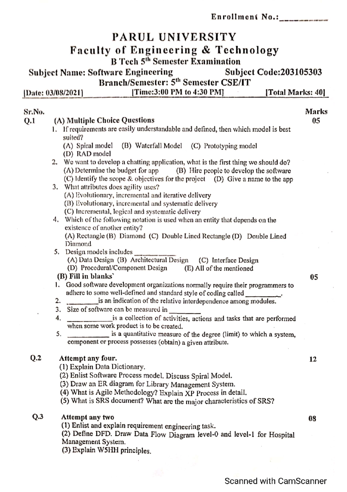 SE Mid Sem QP - Question paper - Computer science engineering - Studocu