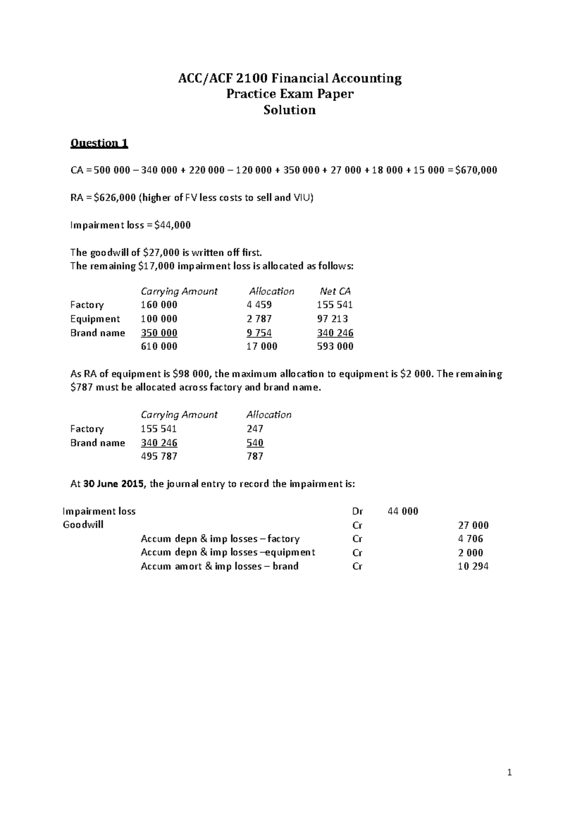 ACC ACF 2100 Practice Exam Solution - ACC/ACF 2100 Financial Accounting ...