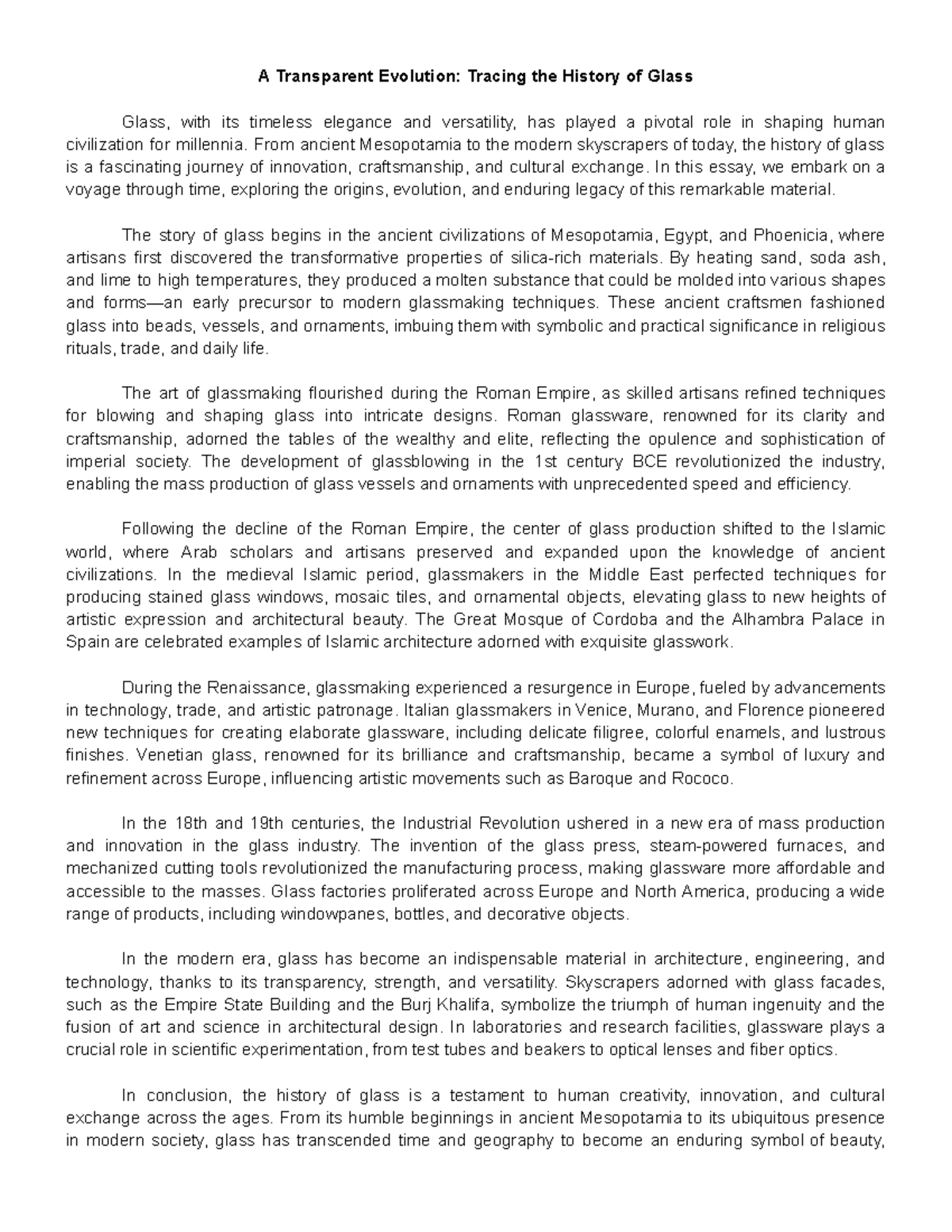 A Transparent Evolution Tracing the History of Glass - From ancient ...