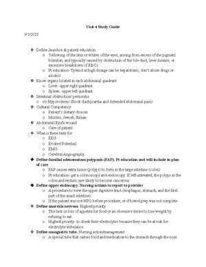 Unit #2 Study guide - Med Surg I - Study Guide Review for #2 unit – 1 ...
