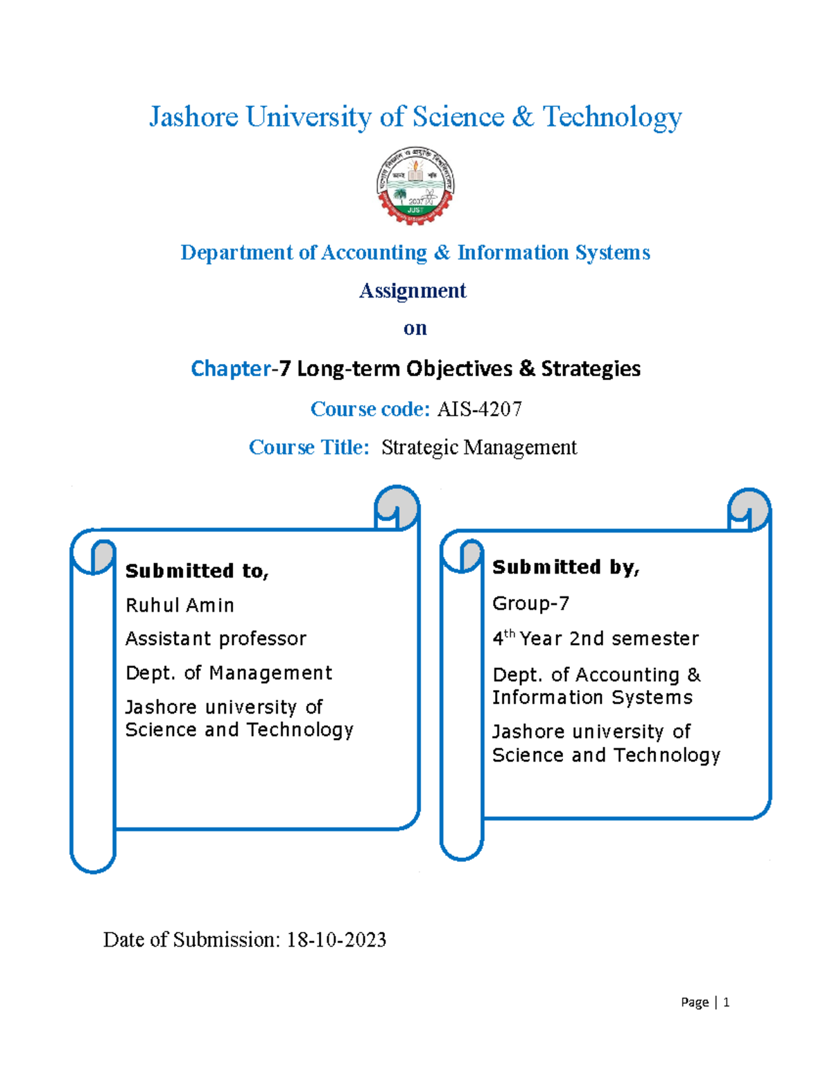 Group assignment - fg short mim - Jashore University of Science ...