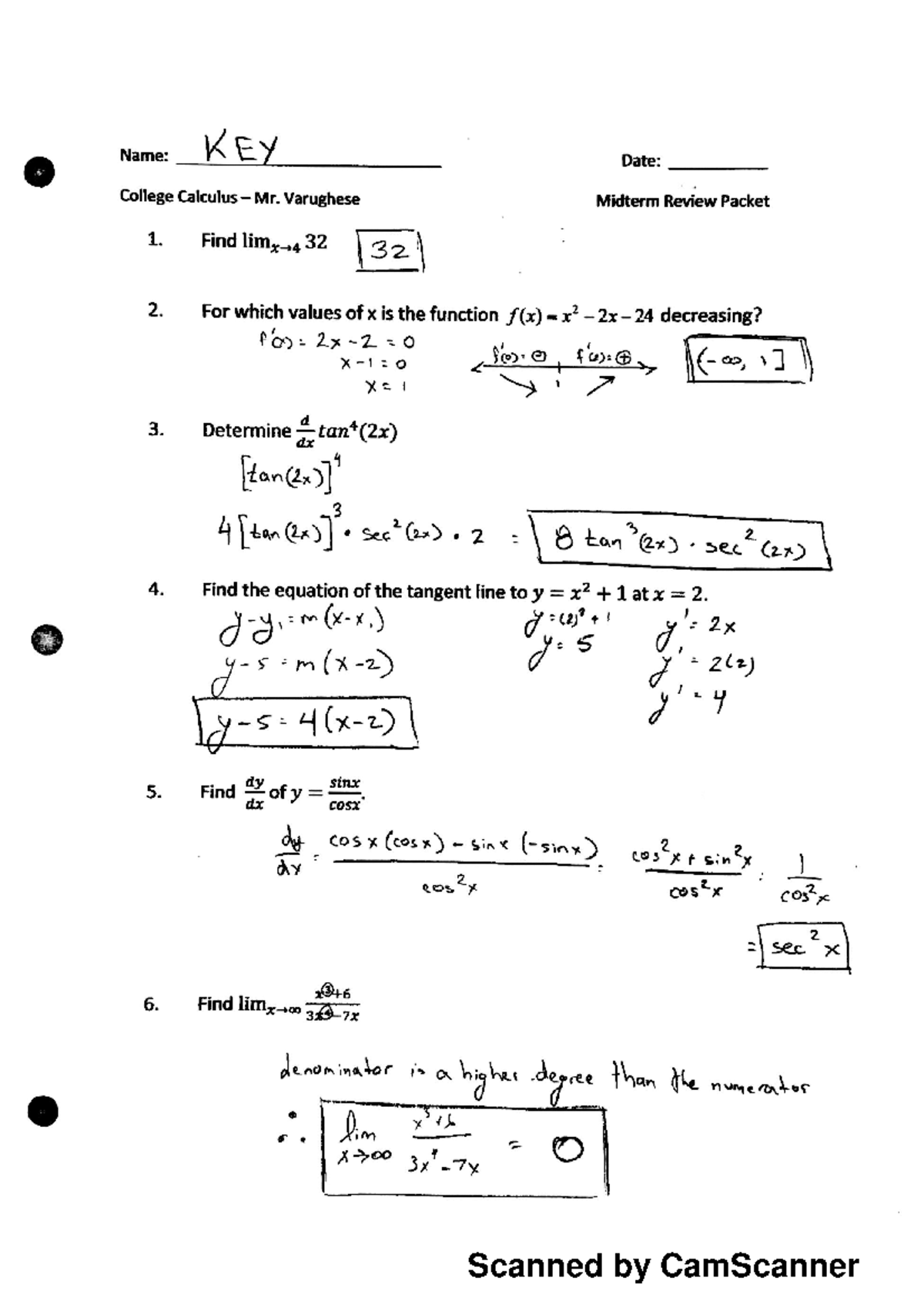 College Calculus Midterm Review Key - engineering - Studocu