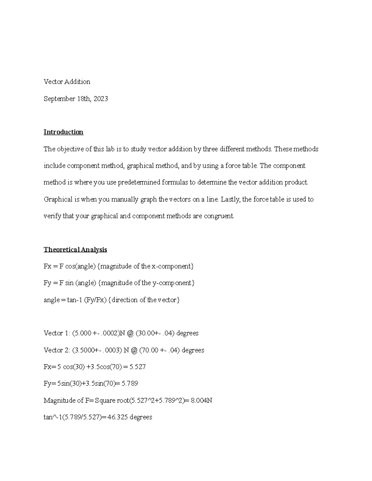 Vector Addition - Lab Report - Vector Addition September 18th, 2023 ...