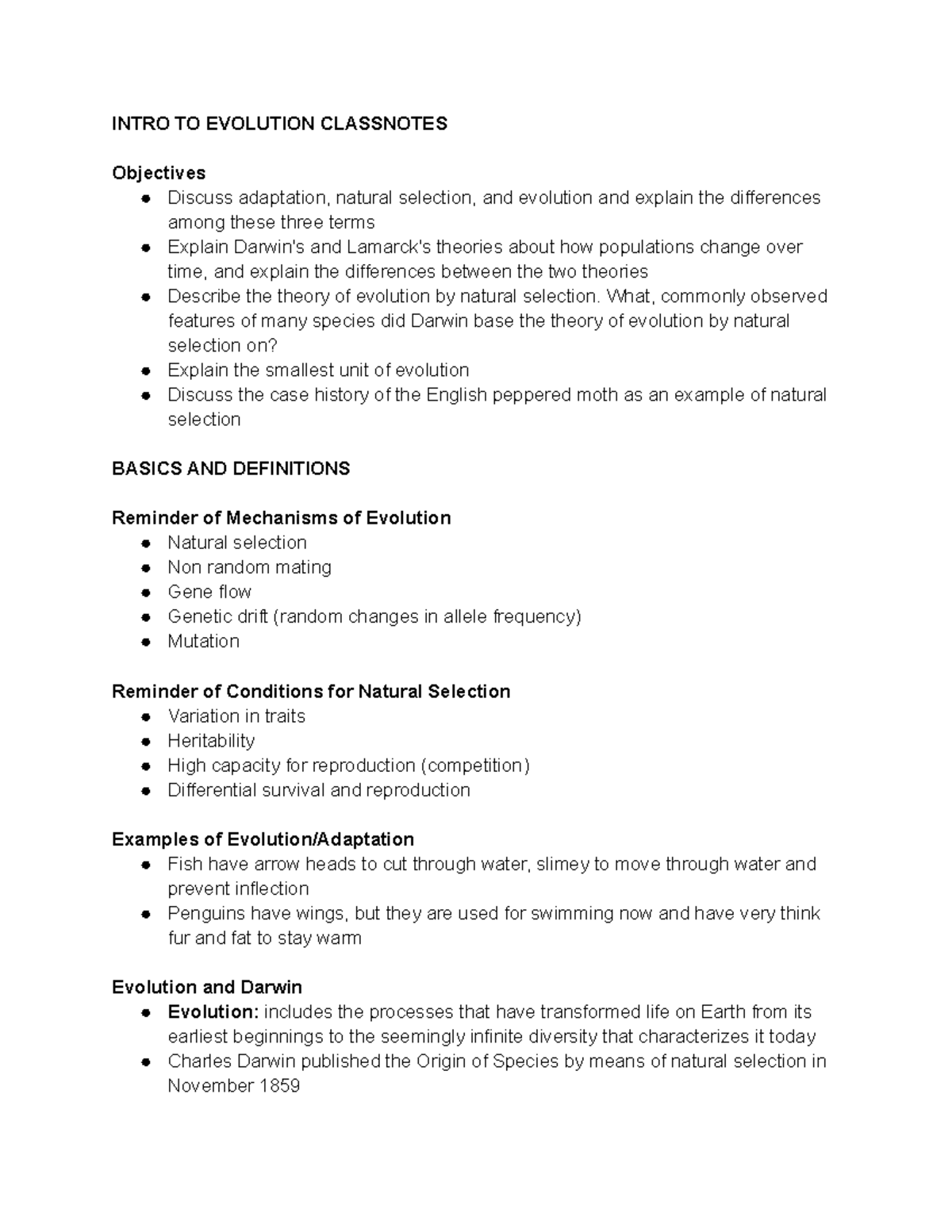 Intro to Evolution Classnotes - Ecology - INTRO TO EVOLUTION CLASSNOTES ...