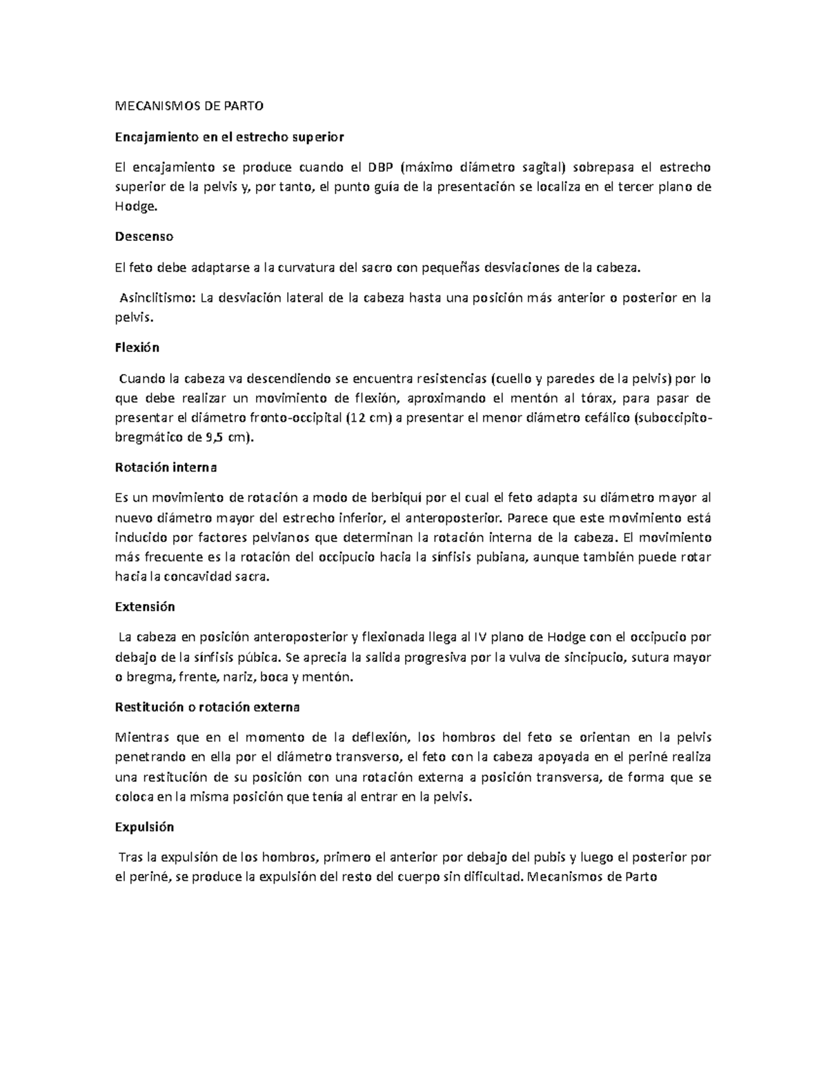 Mecanismos DE Parto - MECANISMOS DE PARTO Encajamiento en el estrecho ...