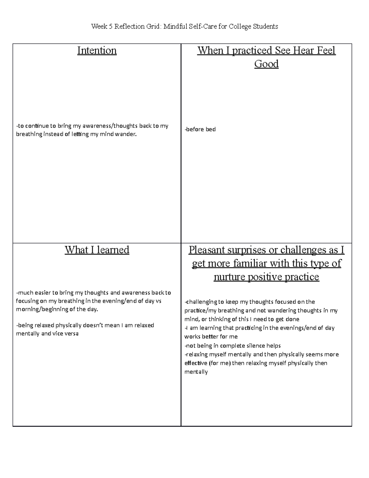 Reflection Grid - Week 4 - Nuture Positive - Week 5 Reflection Grid ...