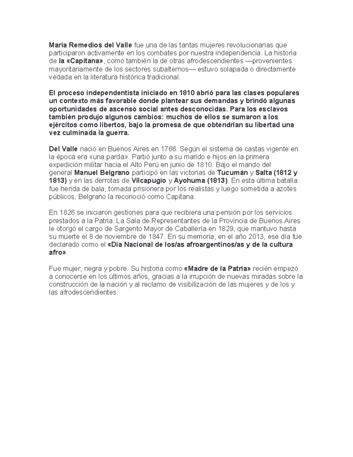 María Remedios del Valle - La historia de la «Capitana», como también ...