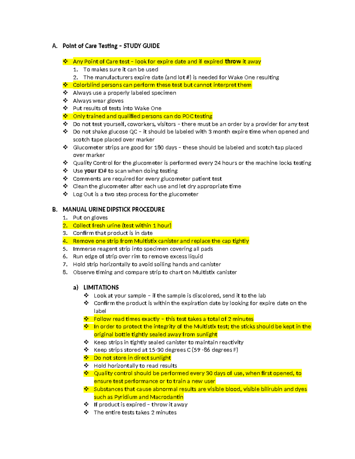 GNO Point of Care Study Guide - A. Point of Care Testing – STUDY GUIDE ...