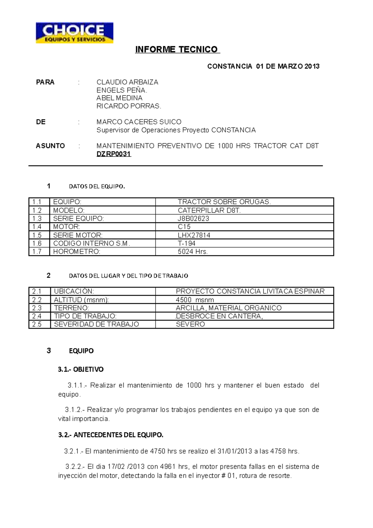 Modelo formato de informe tecnico en wor - INFORME TECNICO CONSTANCIA 01 DE MARZO 2013 PARA ...