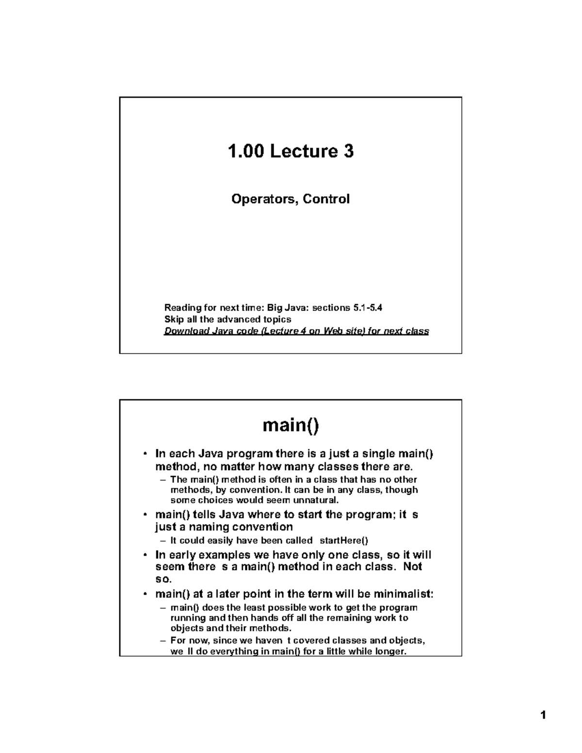 Operators control struc lectures 3 - 1 Lecture 3 Operators, Control Reading for next time: Big ...