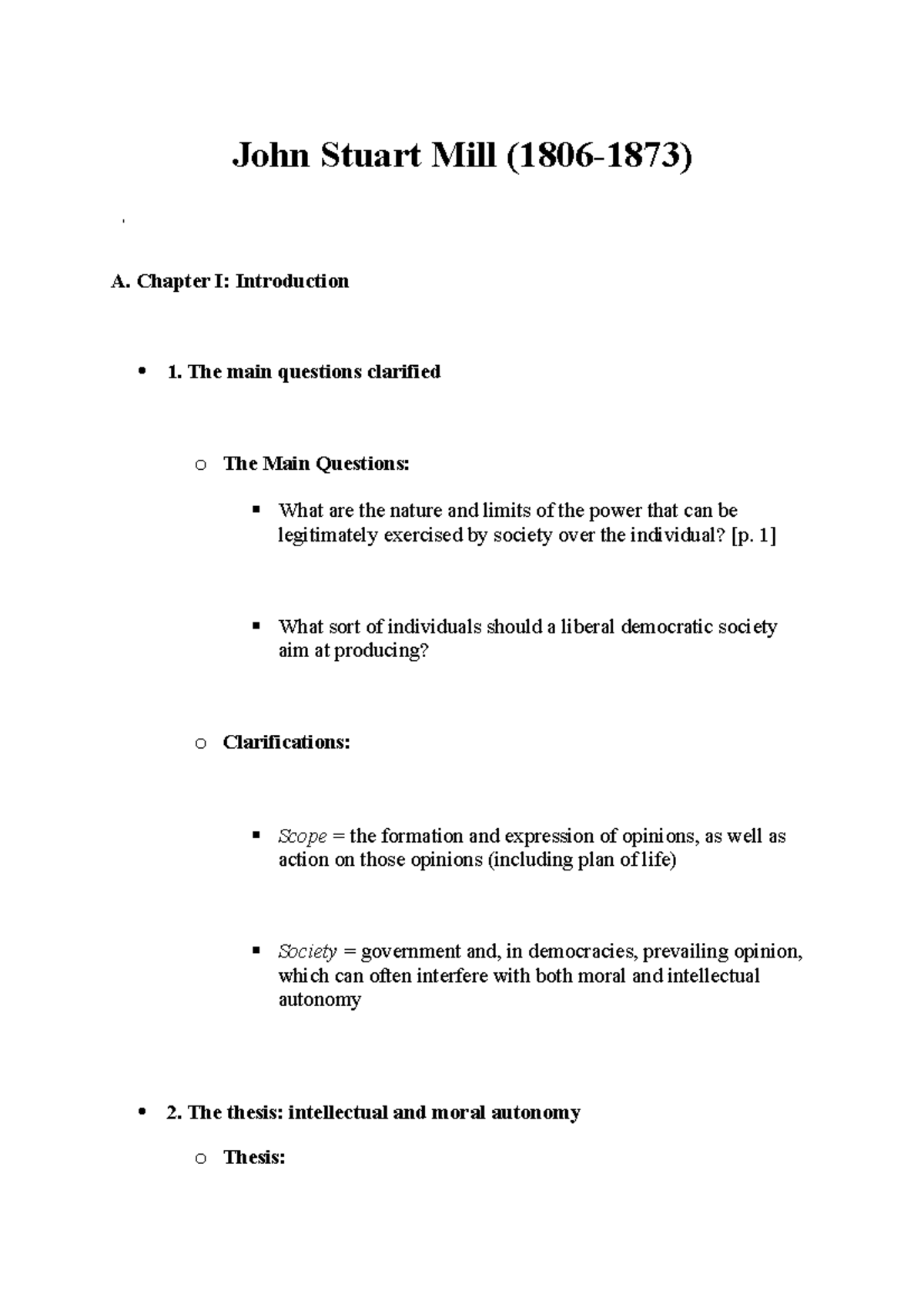 John Stuart Mill - Lecture notes 5 - John Stuart Mill (1806-1873) A ...