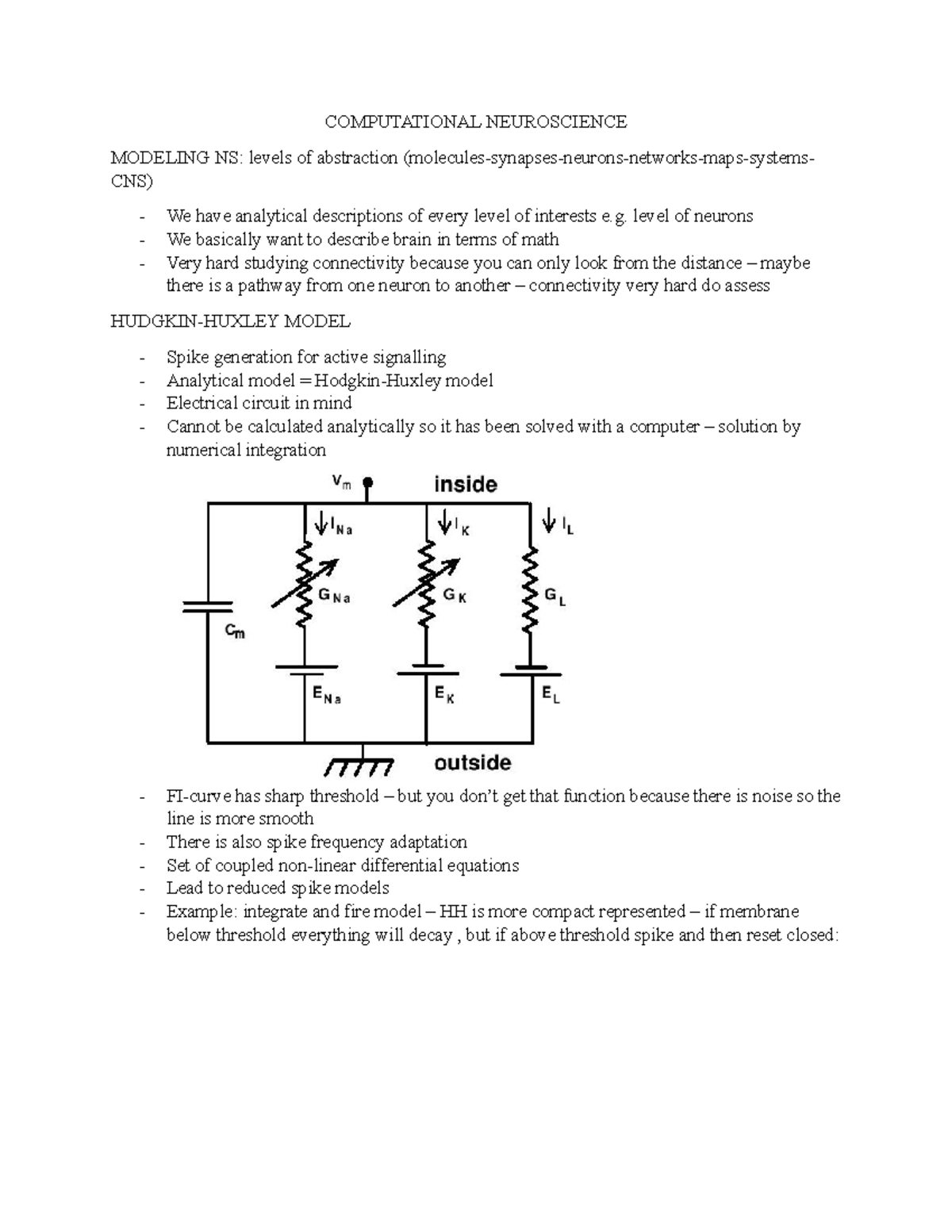 Computational neuroscience - COMPUTATIONAL NEUROSCIENCE MODELING NS ...