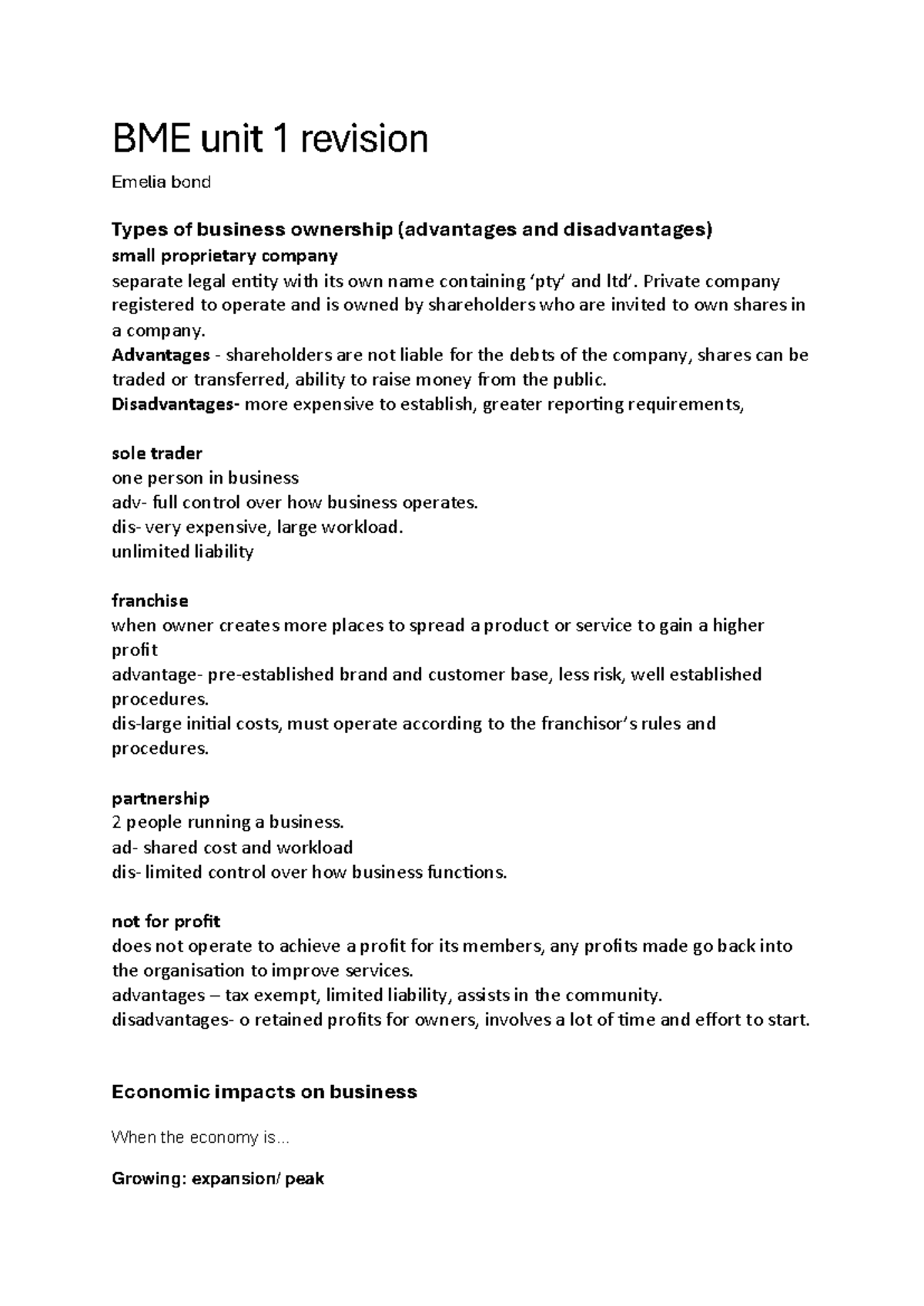 BME unit 1 revision - summary of BME unit 1 notes - BME unit 1 revision ...