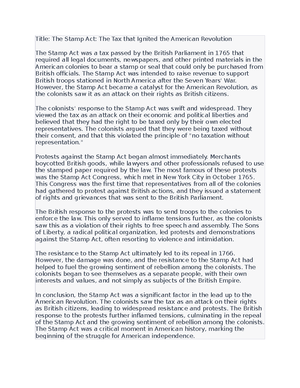 The Sugar Act - A Prelude to American Revolution - Title: The Sugar Act ...