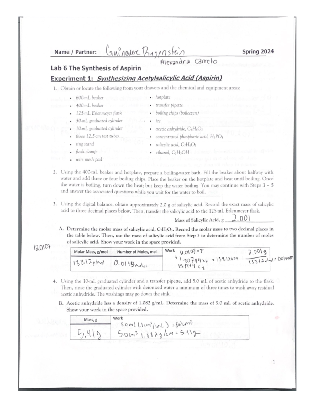 Lab 6 aspirin lab - CHEM 101 - Studocu