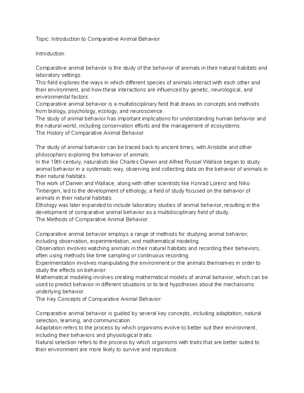 Comparative Animal Behavior (PSYC 395)#1 - Topic: Introduction to ...