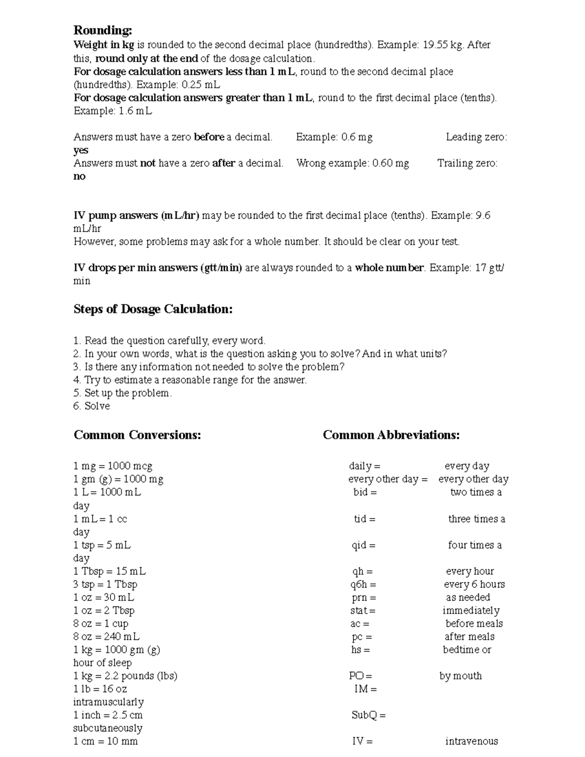 Rounding Rules-Dosage Calc - Rounding: Weight in kg is rounded to the second decimal place - Studocu