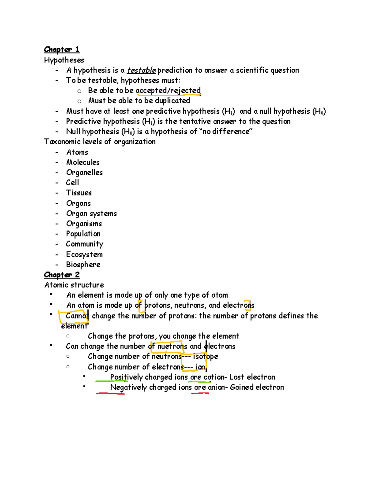 BSC 2010 C Biology Final Study Guide - Chapter 1 Hypotheses - A ...