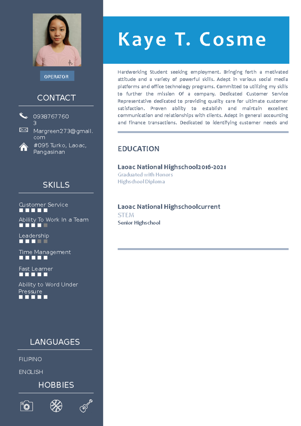 Resume Template 4 - Gtg - 0938767760 3 Margreen273@gmail. com #095 ...