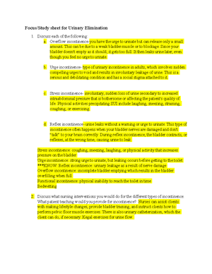 Focus sheet for Ears - NR116 Health Assessment Focus Sheet for Ears ...