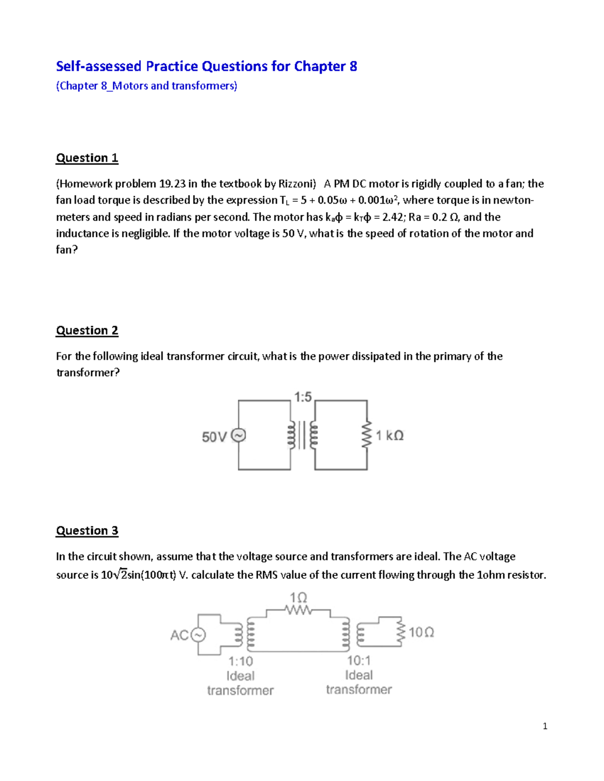 Chapter 8 self-assessed practice questions - 1 Self‐assessed Practice Questions for Chapter 8 ...