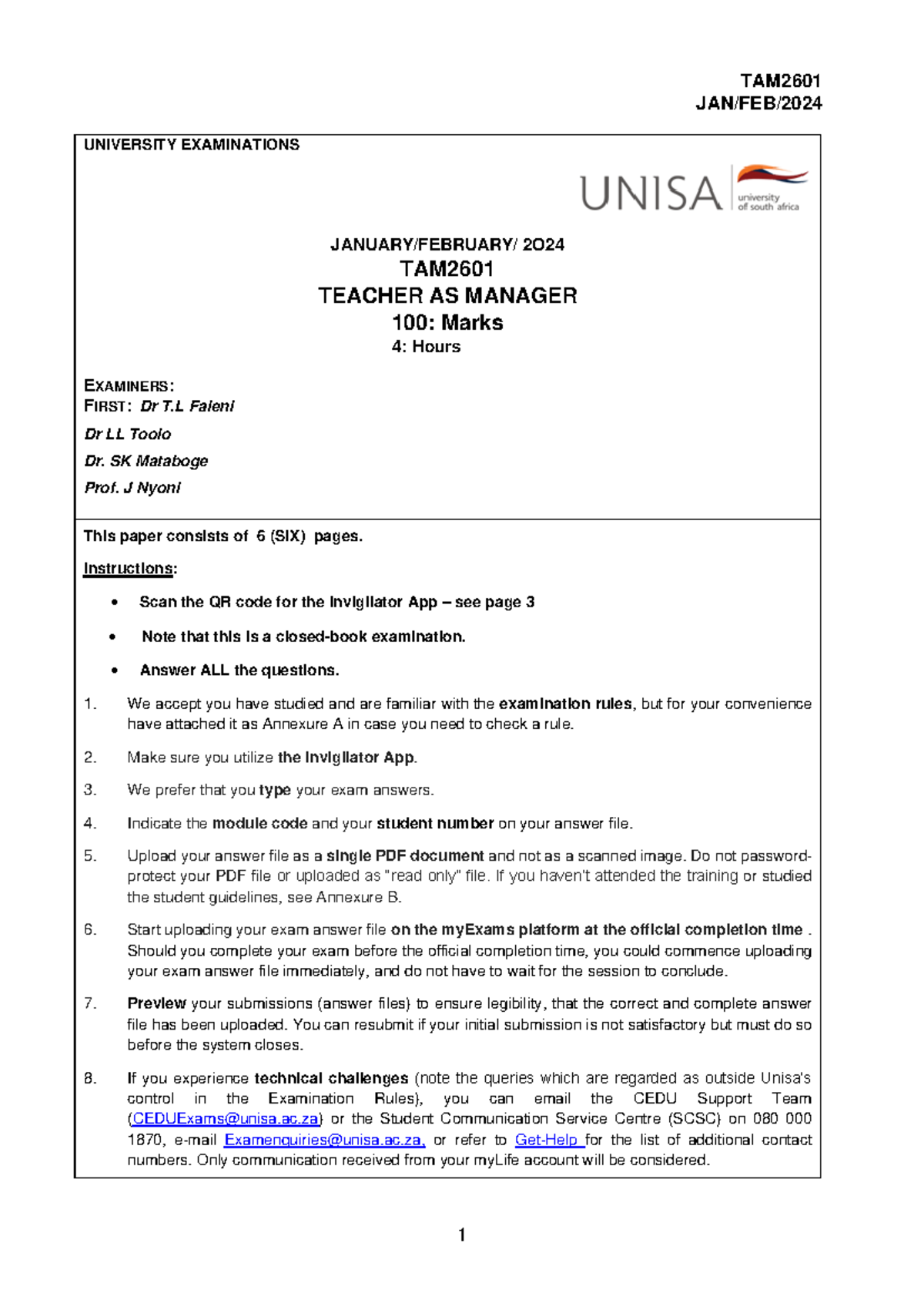 TAM2601 JAN FEBR 2024 Final - JAN/FEB/ UNIVERSITY EXAMINATIONS JANUARY ...
