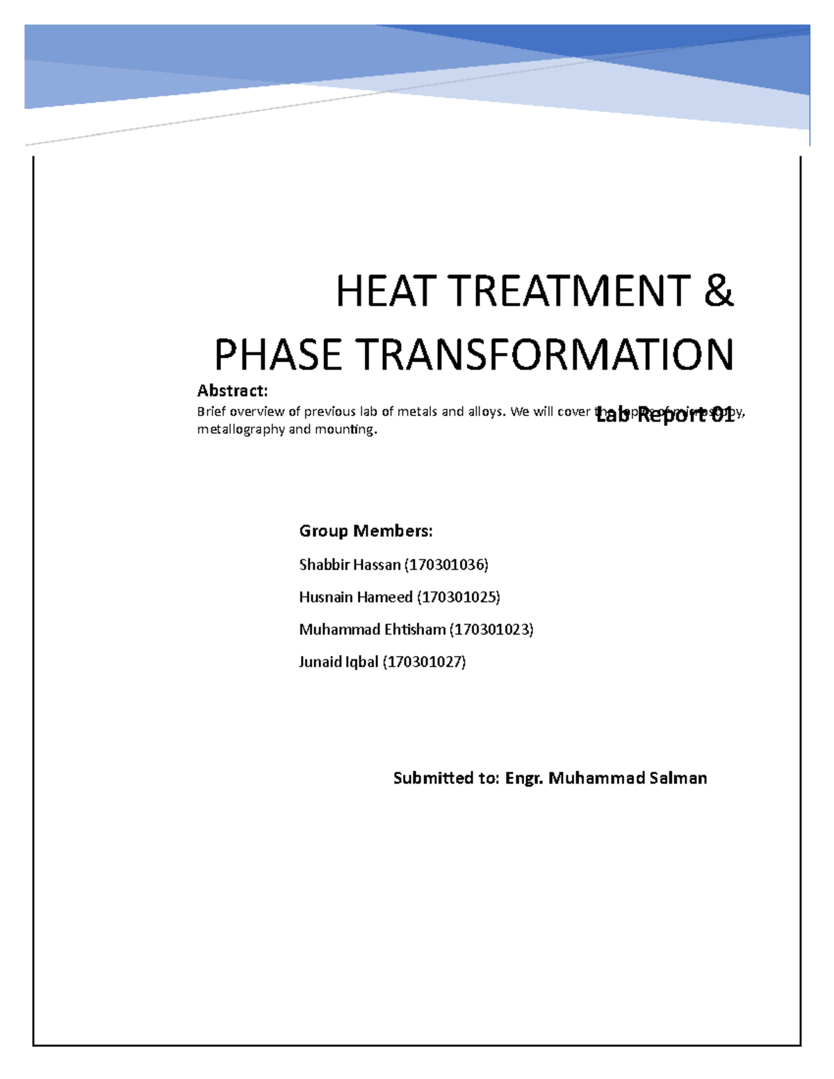 HT&PT 01 - Lab report on microstructure analysis - HEAT TREATMENT ...