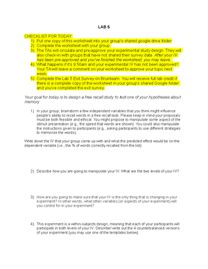 Psychology 10 - Professor Clark - Word lists for free recall experiment ...