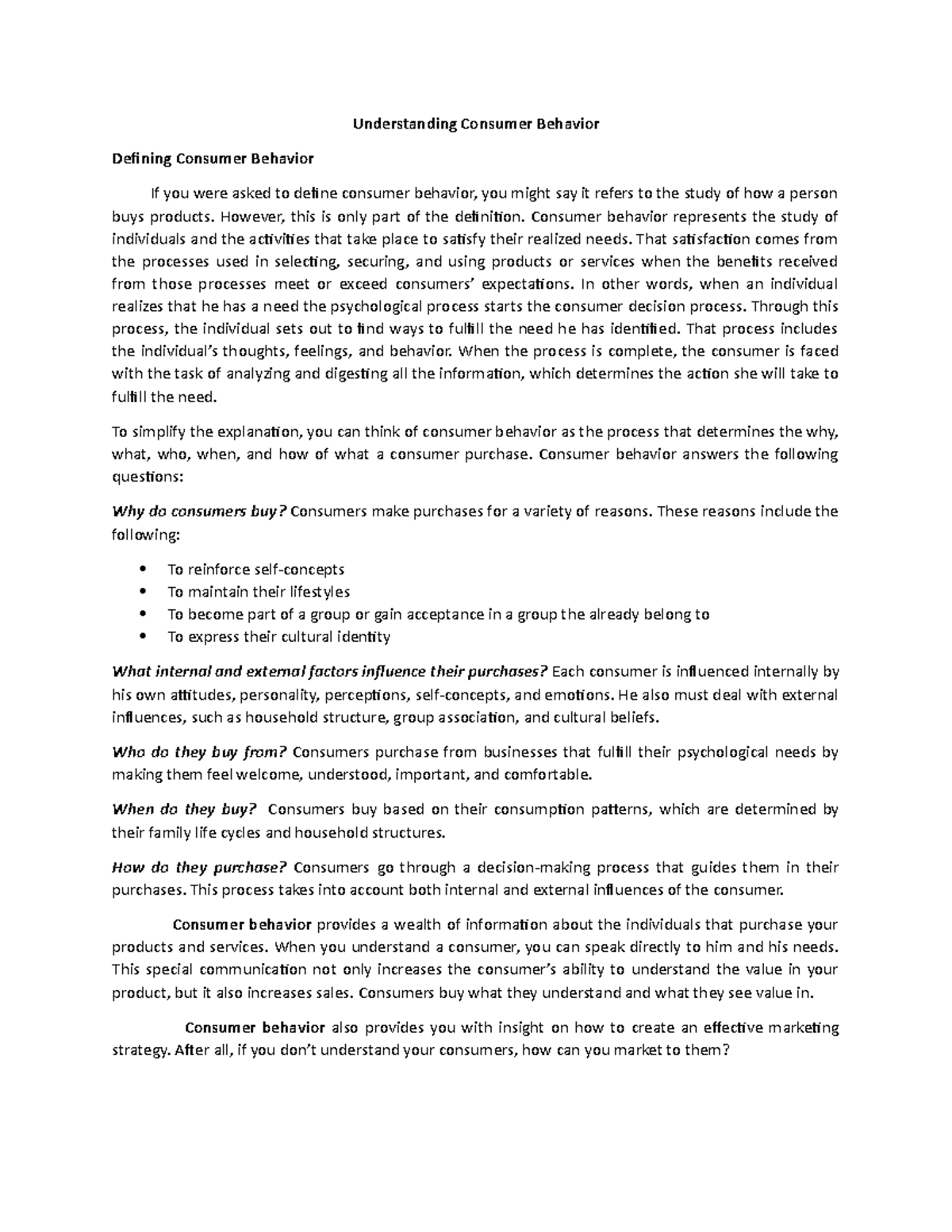 Understanding Consumer Behavior Module 1 - Understanding Consumer Behavior Defining Consumer ...