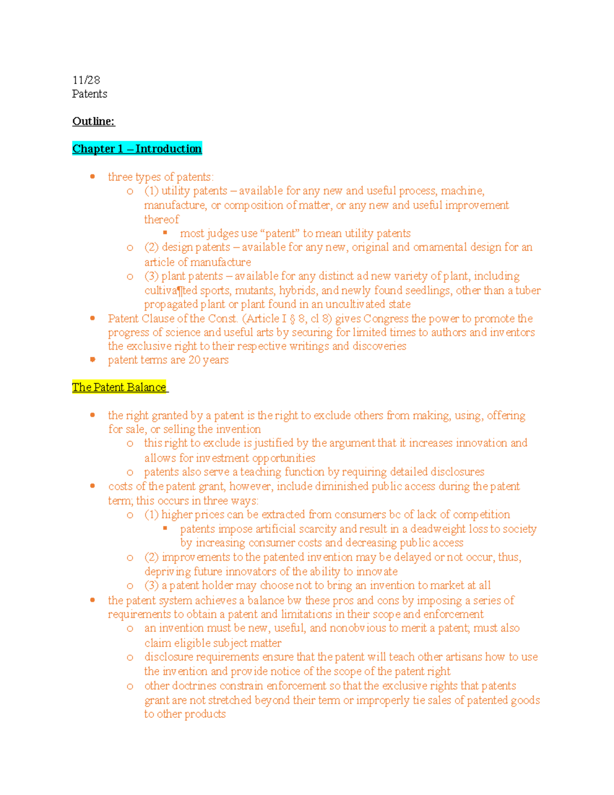 Patent Outline - 11/ Patents Outline: Chapter 1 – Introduction three ...