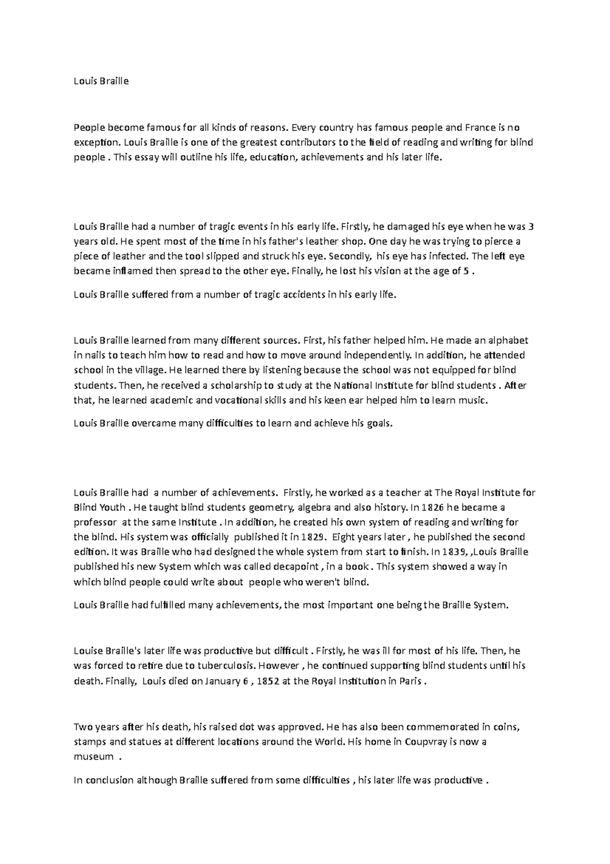 Louis Braille - biography - Louis Braille People become famous for all ...