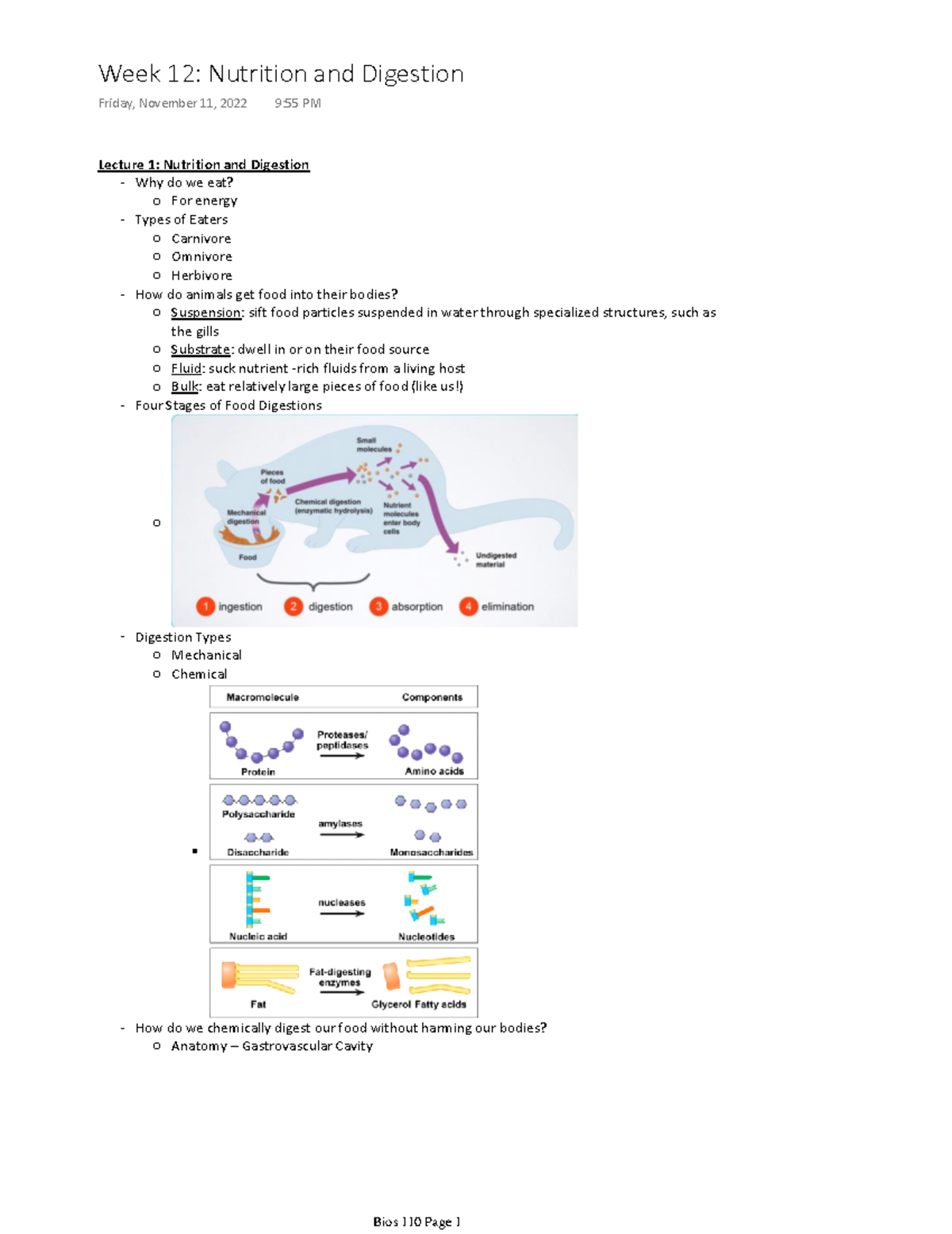 Bios 110 Week 12 - Bios 110 Cells and Organism Notes - Lecture 1 ...