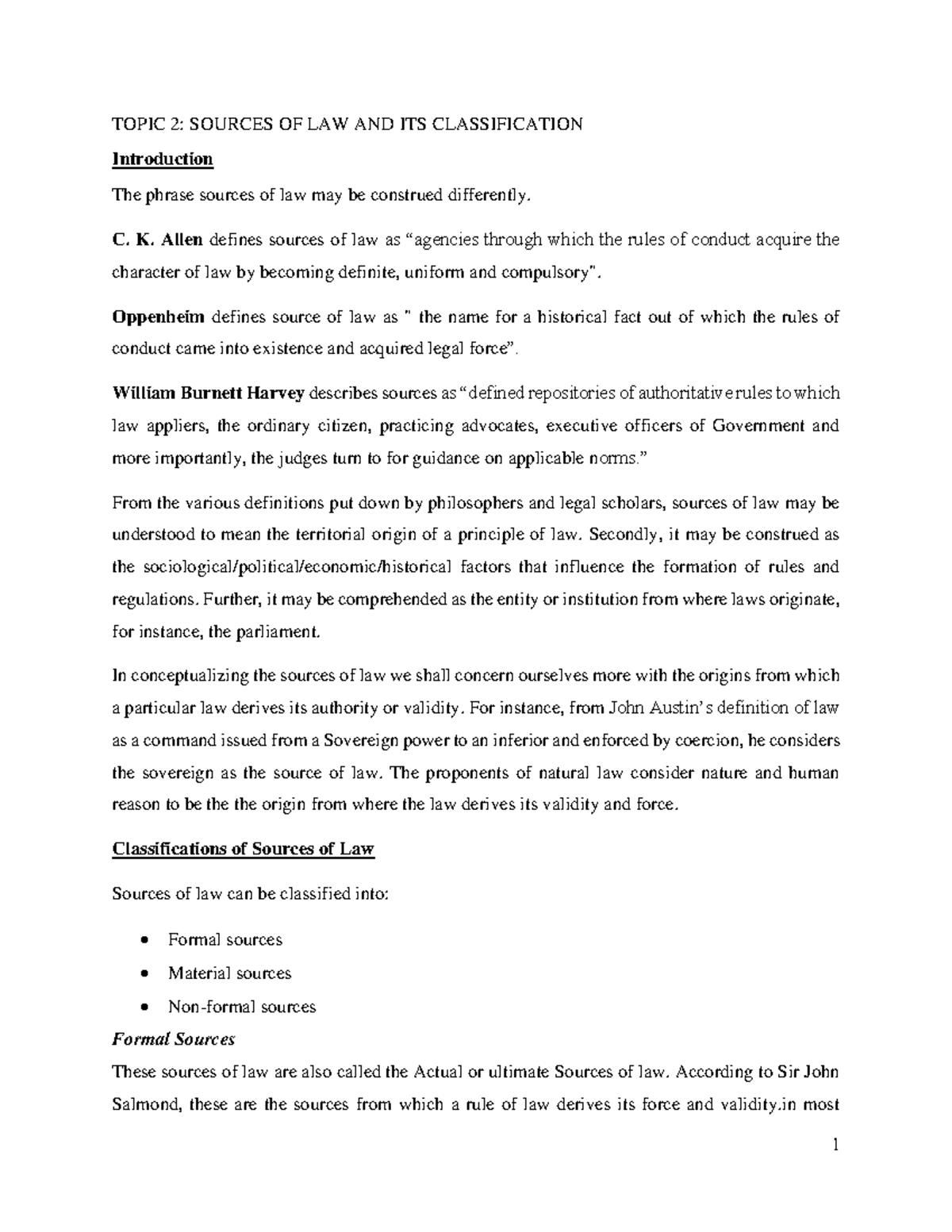 Lecture 2 - Sources of Law and its Classification - TOPIC 2: SOURCES OF ...