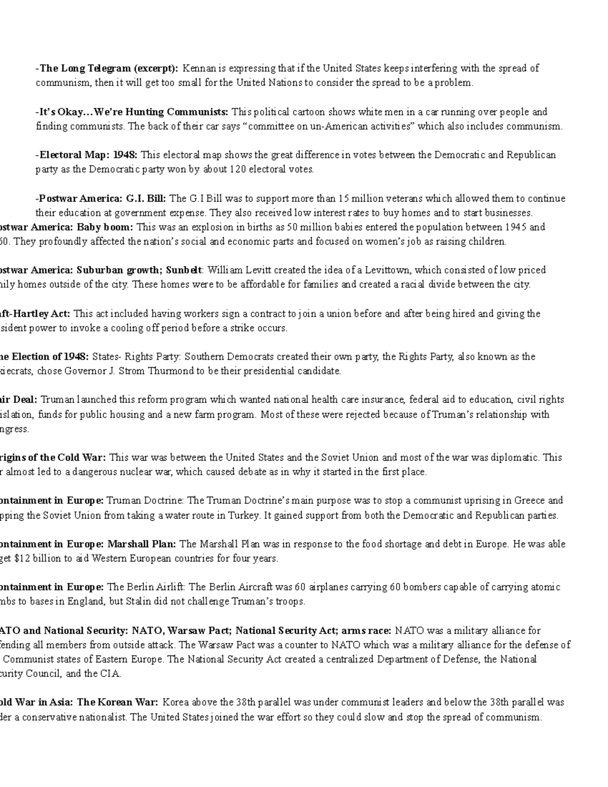 U.S history notes on the timeline 1945 to 1980 -The Long Telegram ...