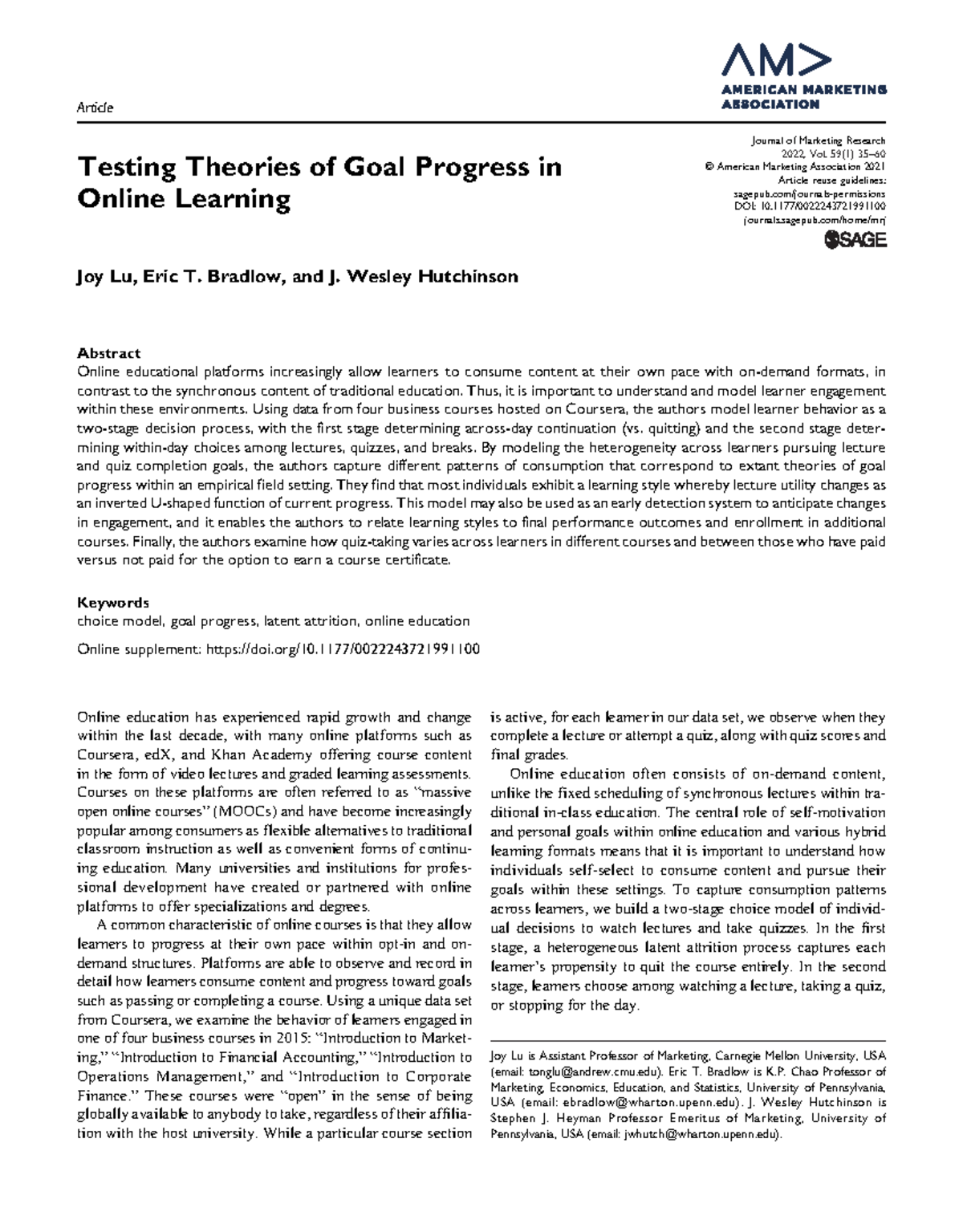 Online learning - hrm - Article Testing Theories of Goal Progress in ...