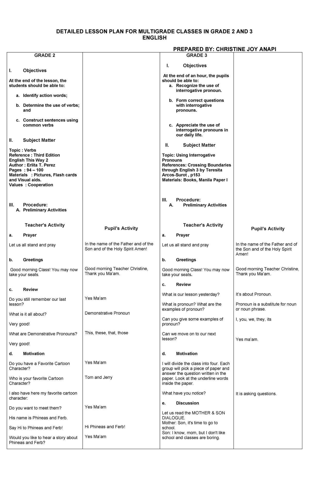 512827991 Detailed Lesson PLAN FOR Multigrade Classes IN Grade 2 AND 3 ...