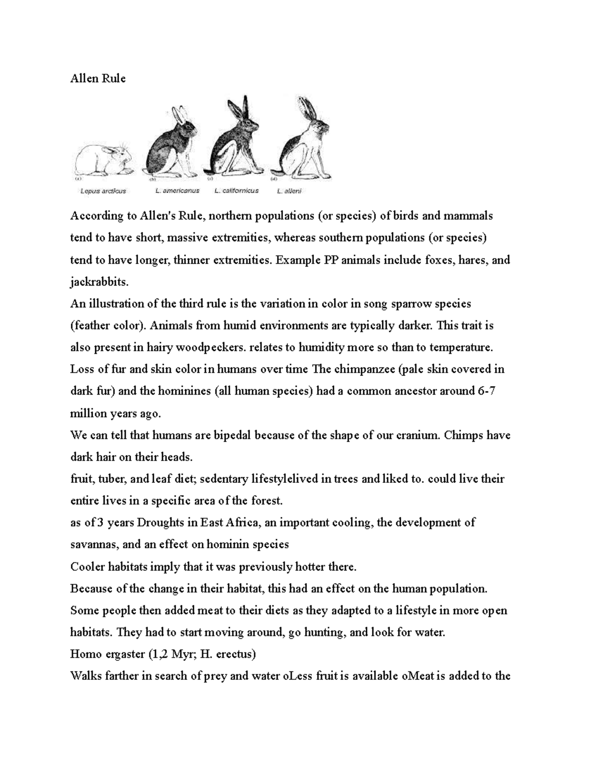 Allen Rule - lecture note - Allen Rule According to Allen's Rule ...