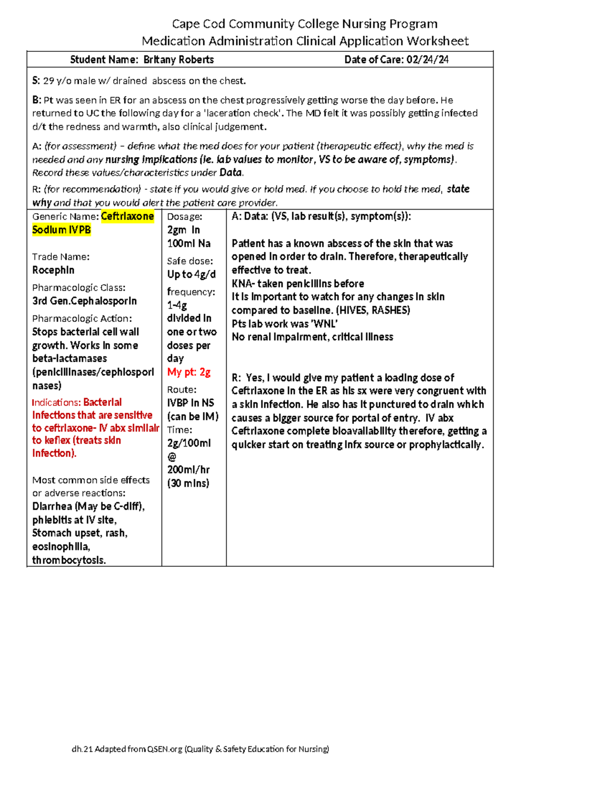Ceftriaxone Medcard - Cape Cod Community College Nursing Program ...