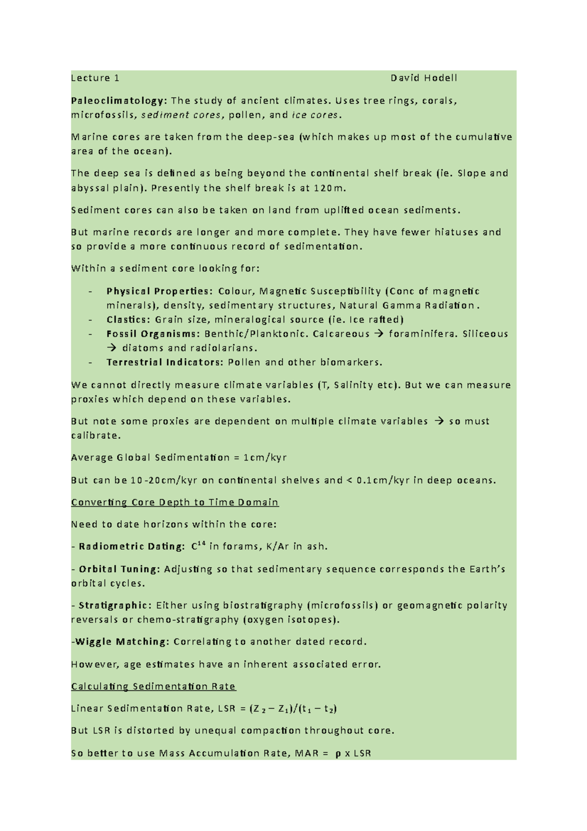 Lecture 1 Introduction Le C Tu Re 1 D Av Id H Ode Ll Paleoclimatology T He St U Dy Of An C