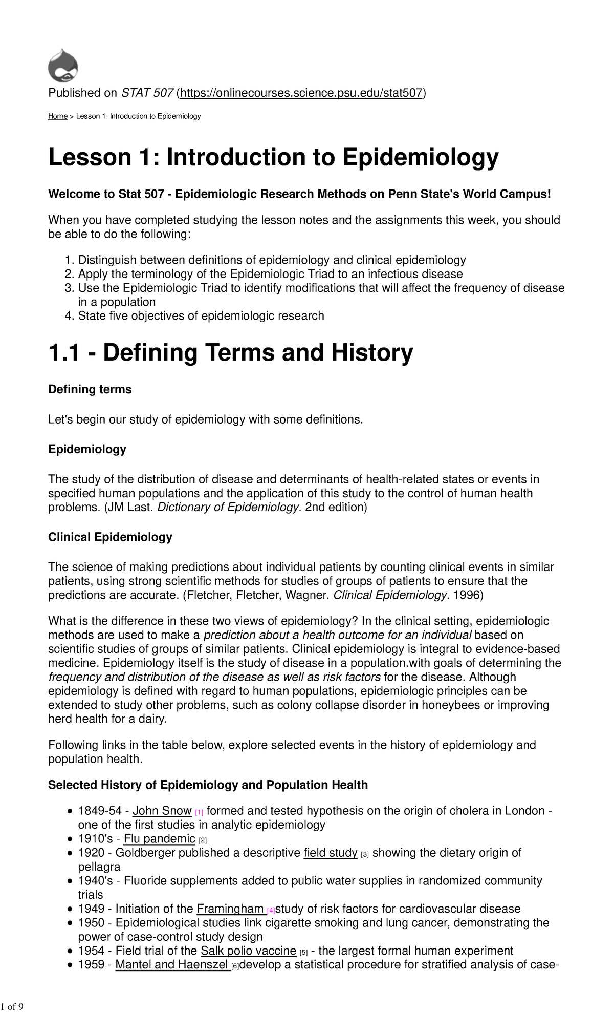 Epidemiology Introduction & History - 1 of 9 Published on STAT 507 Home ...