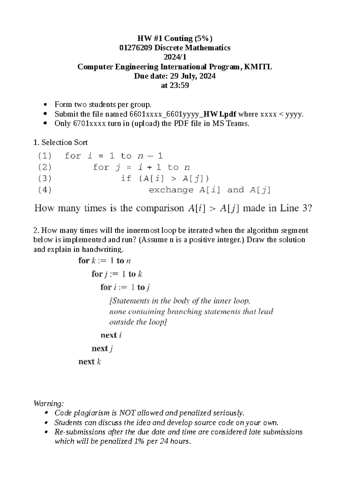 Lolololololololol - Couting 01276209 Discrete Mathematics - HW #1 ...